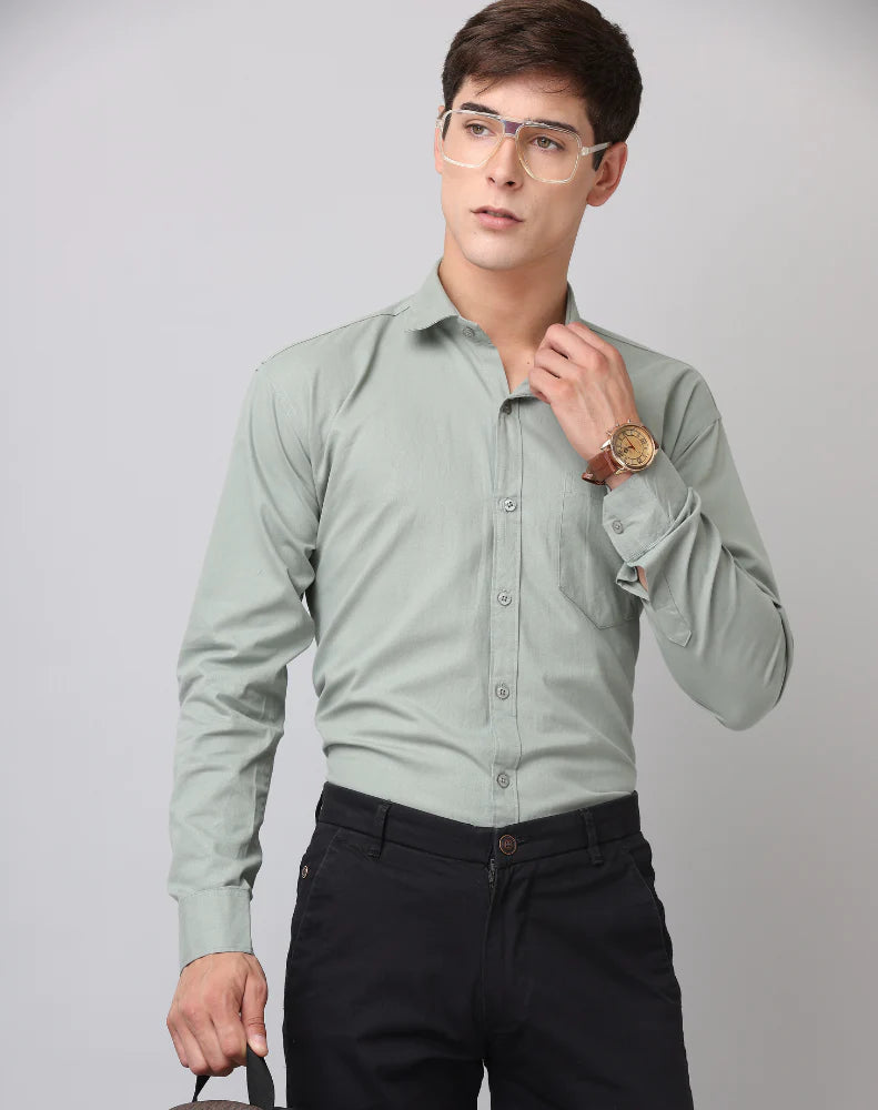 Plain Cotton Blend Solid Shirts (Pista) – Frankshop.in