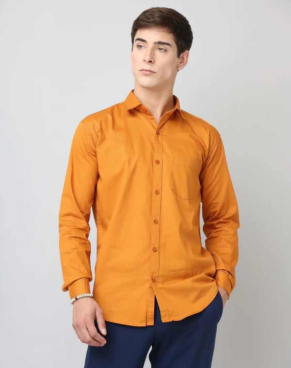 Frankshop Classic Pure Cotton Mustard Color Blend Solid Shirts ...